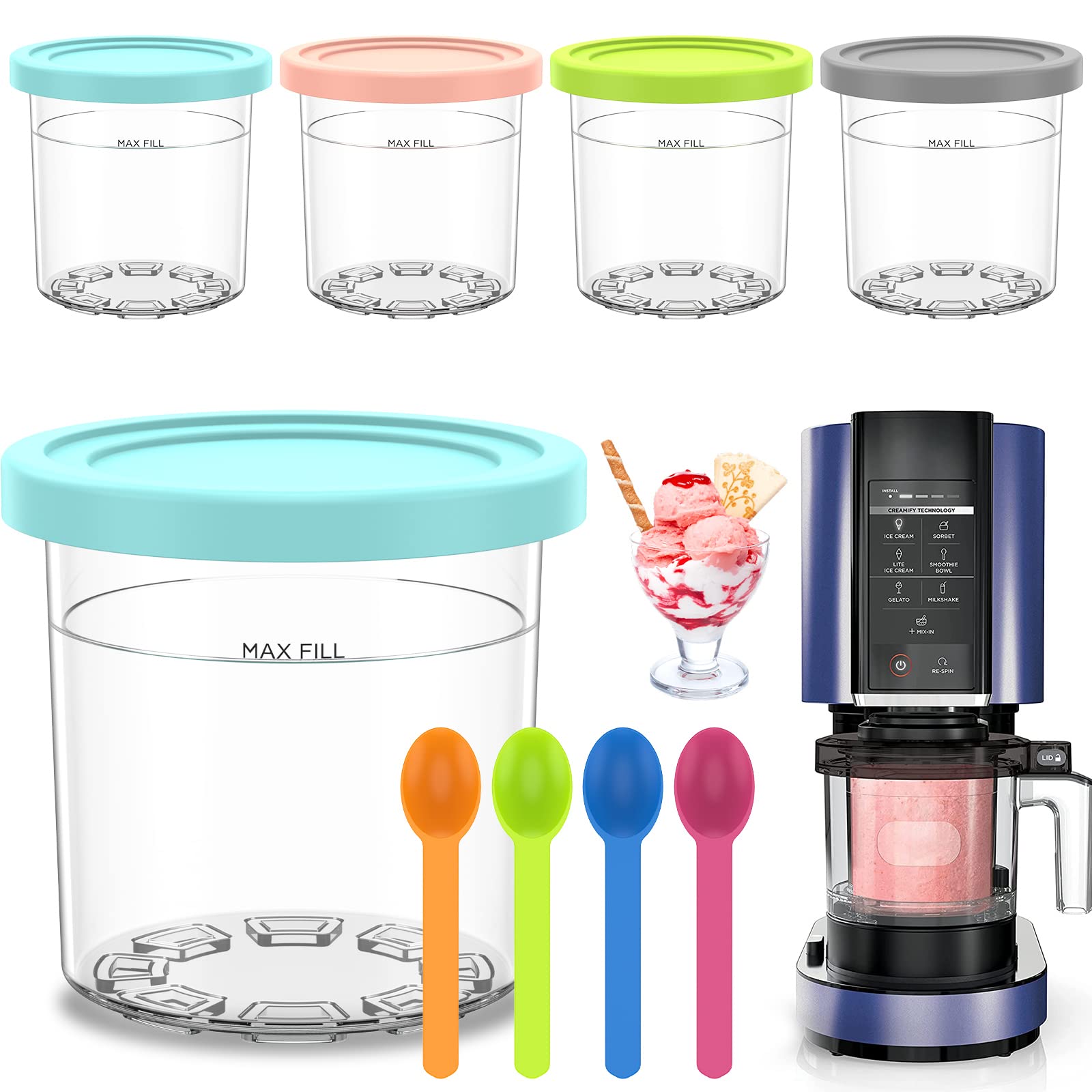 4 Pack Containers Replacement for Ninja Creami Pints and Lids ...