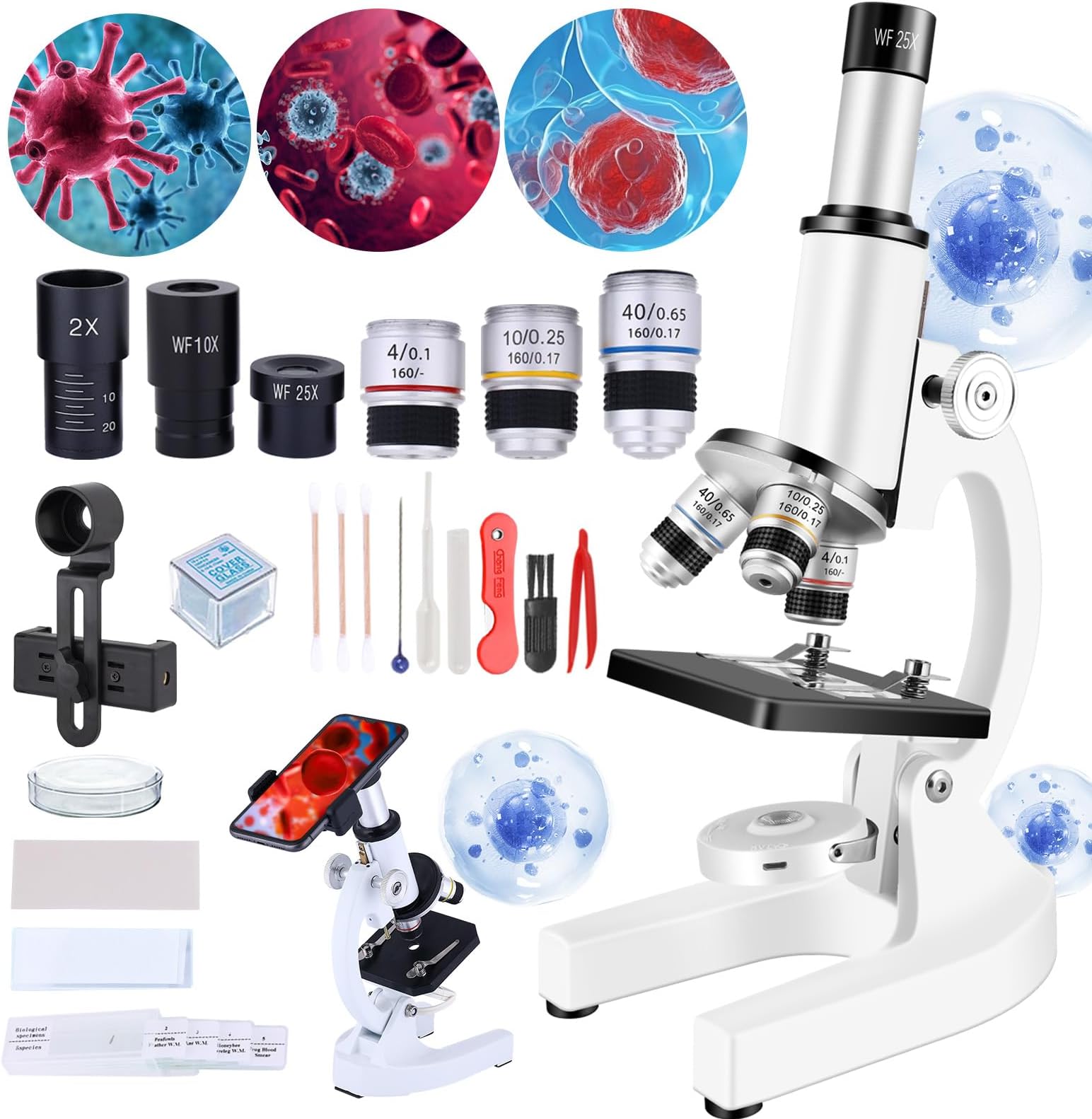 Amazon.com: AmScope 1200X 48-pcs Kids Student Beginner Microscope Kit ...