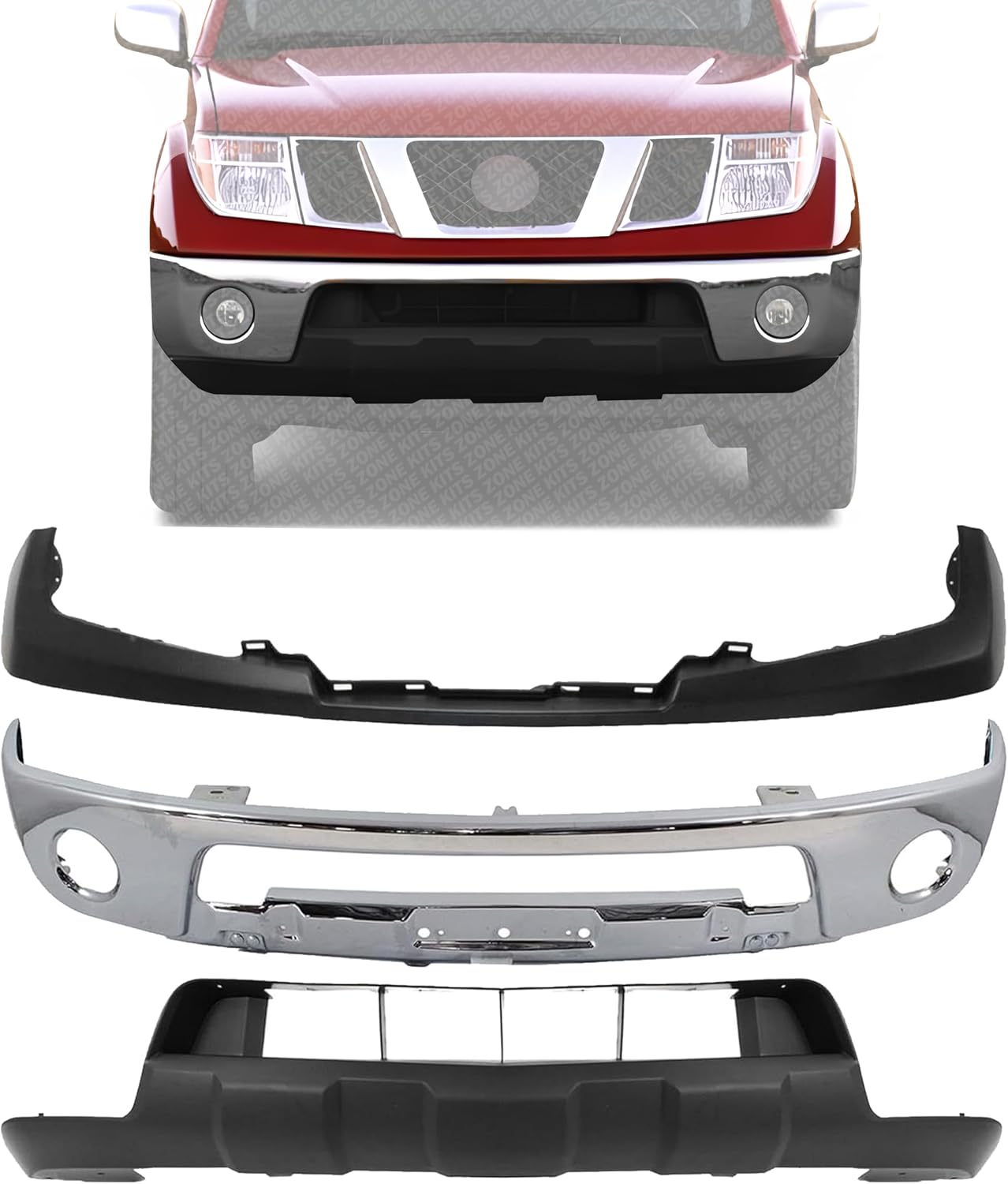 Amazon.com: KITS ZONE Front Bumper Chrome Steel + Upper Cover + Lower ...