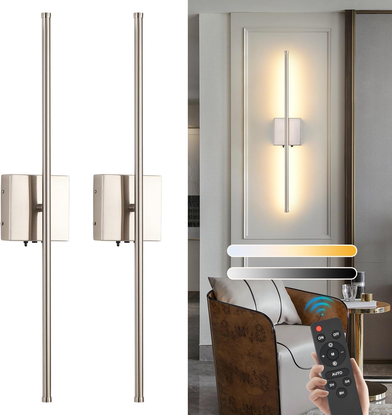 KARTOOSH Battery Operated Wall Sconces with Remote Control, Dimmable ...