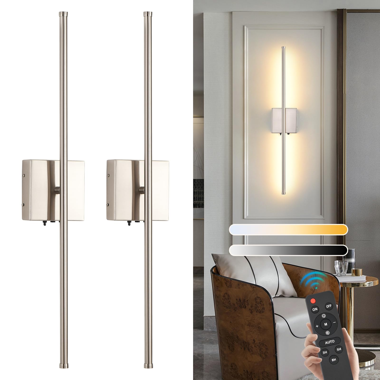Battery Operated Wall Sconces with Remote Control, 11000mAh Wireless ...