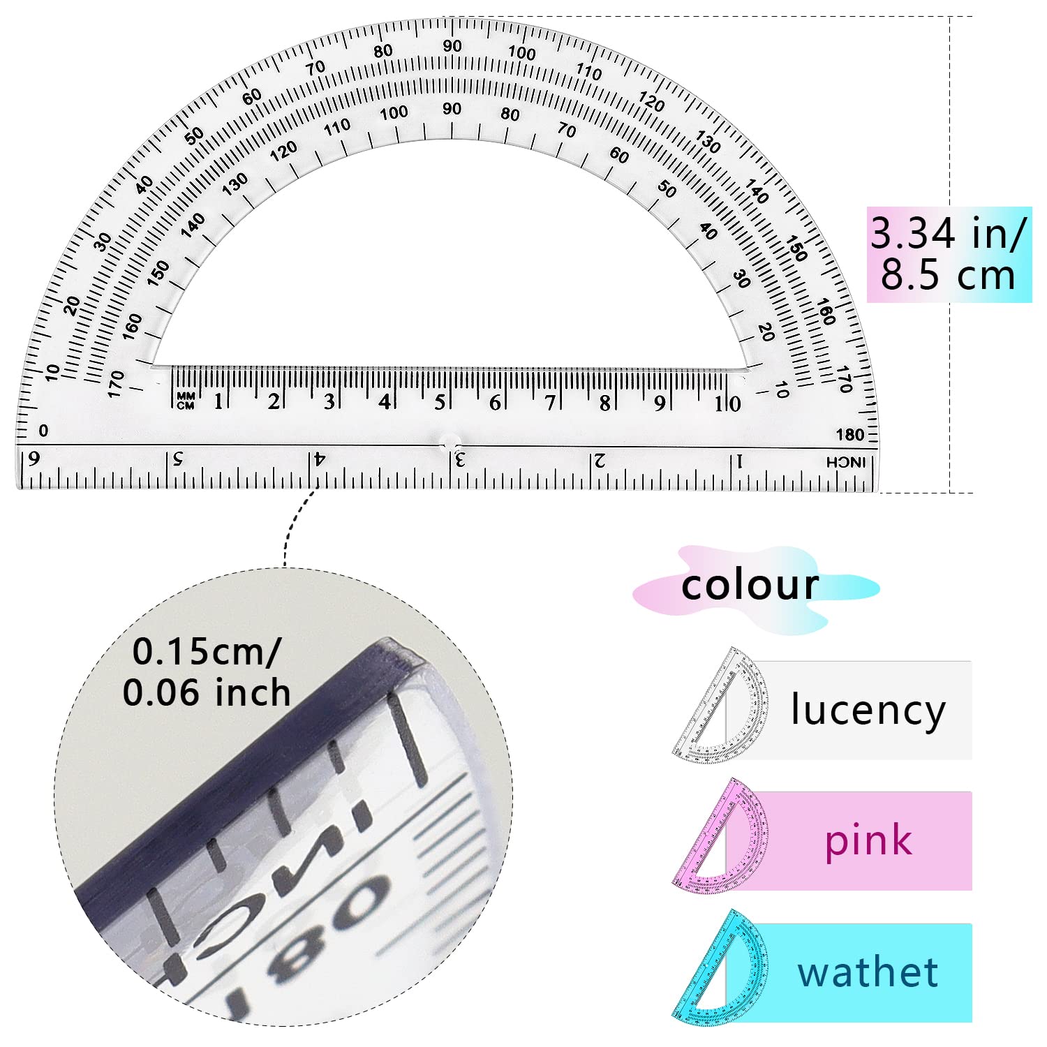 Snapklik.com : 24 Pack Plastic Protractor 6 Inches Math Protractors 180 ...