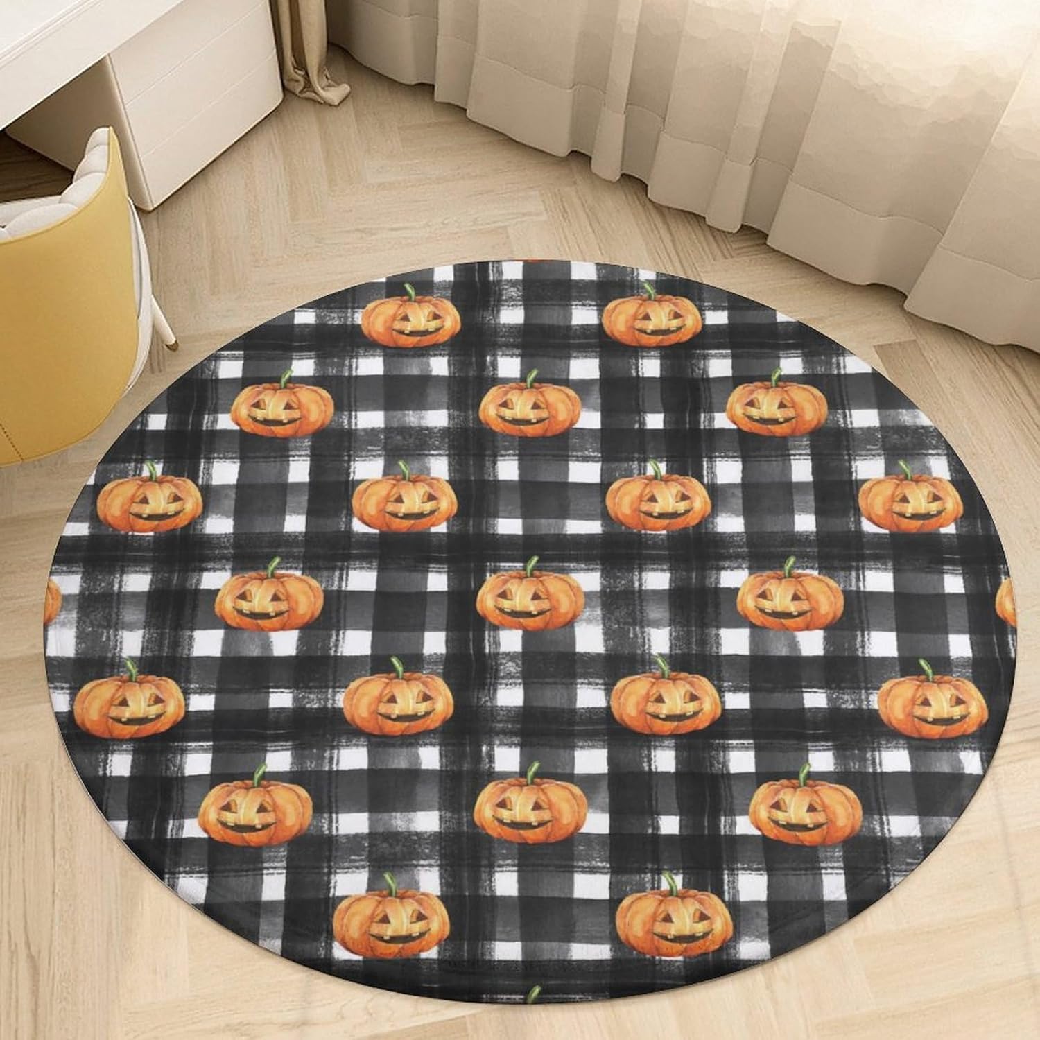 Amazon.com: HoaMoya Halloween Watercolor Pumpkins Round Area Rug White ...