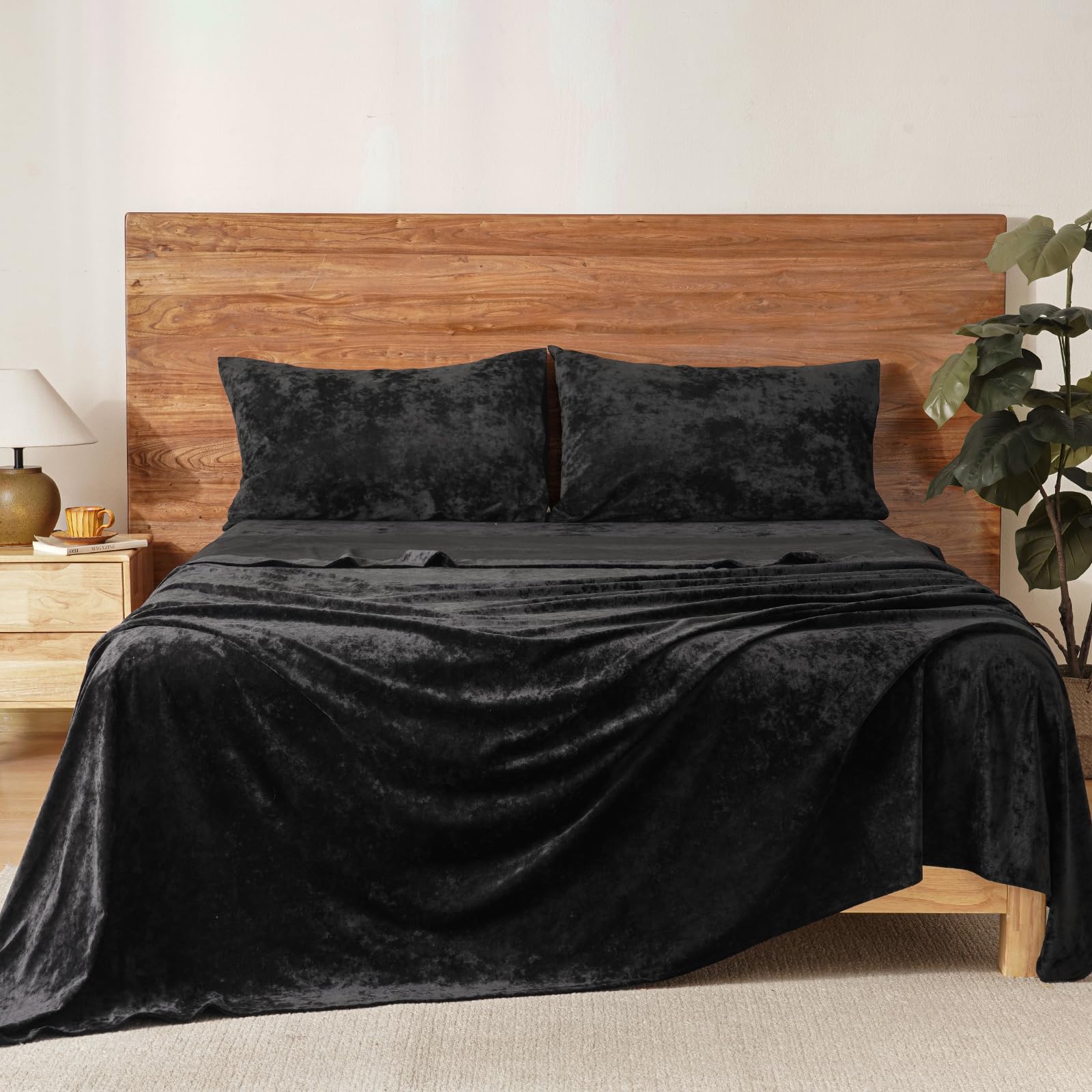 Amazon.com: PHF Truly Velvet Sheet Set King Size, 4PCS Ultra Soft ...