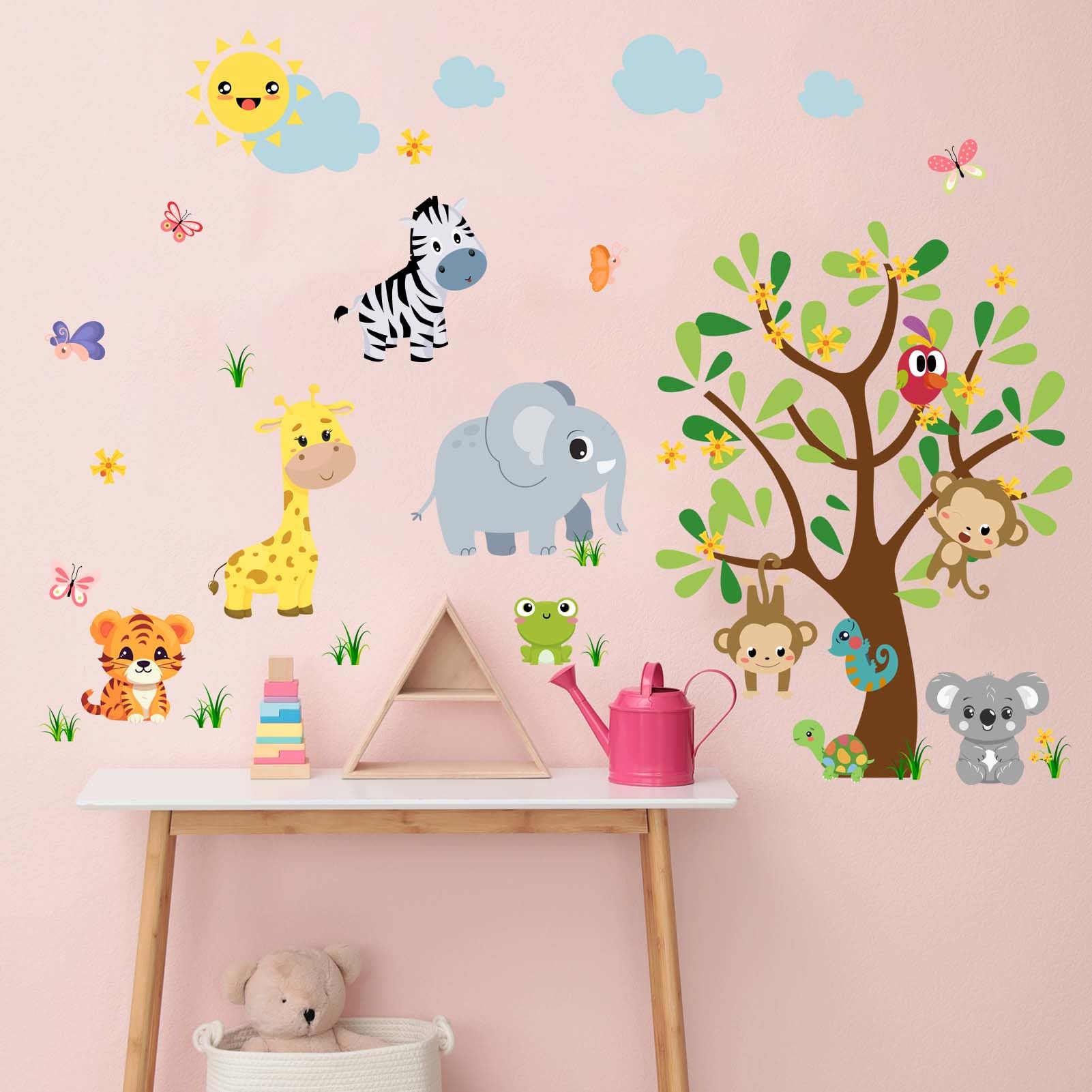 Forest Baby Animals Wall Stickers - Monkeys Lion Tiger Giraffe Zebra ...
