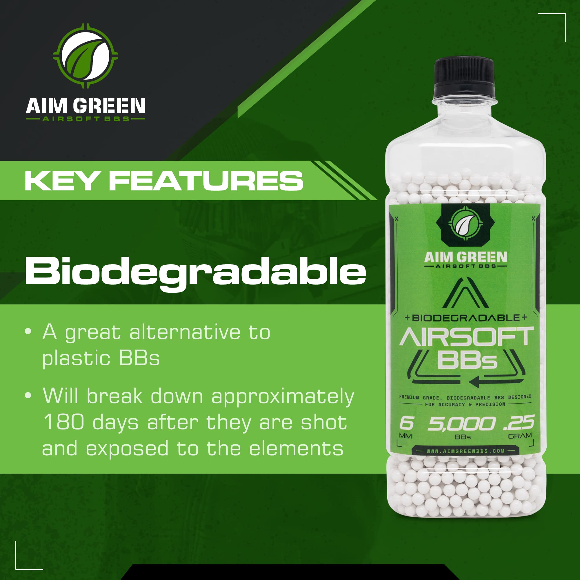 Snapklik.com : Aim Green Biodegradable Airsoft BBS, Premium-Grade 6mm ...