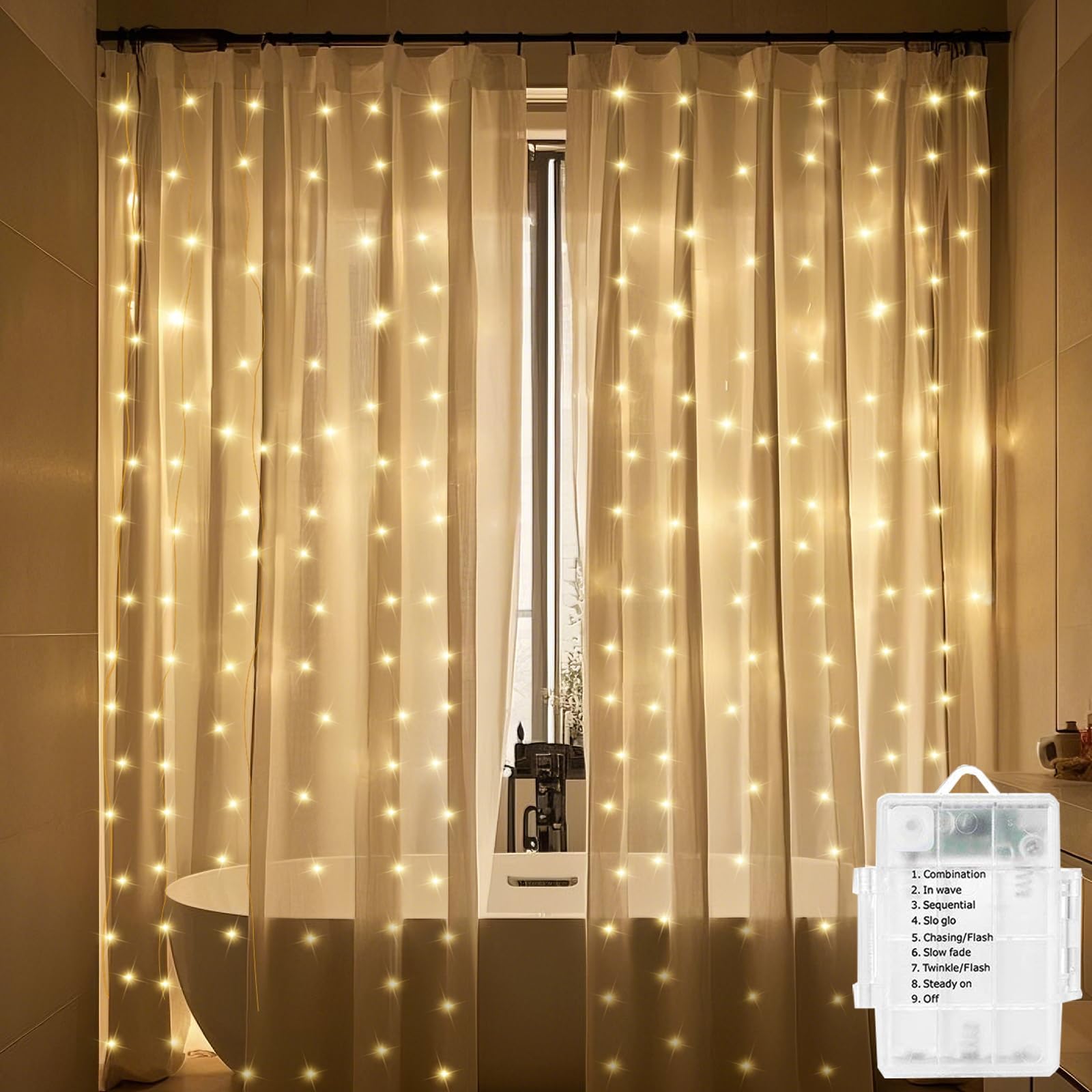 Amazon.com: Merkury Innovations Curtain Lights, Cascading Battery ...
