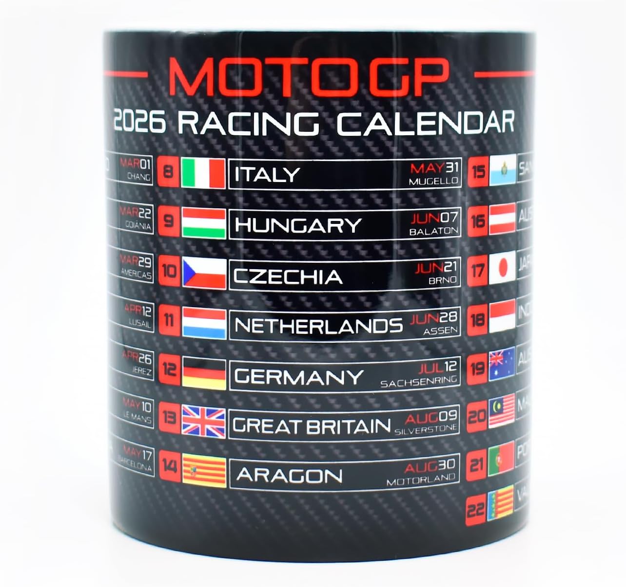 Legacy Legends Moto 2026 Racing Calendar Mug - Red Edition - GP Race ...
