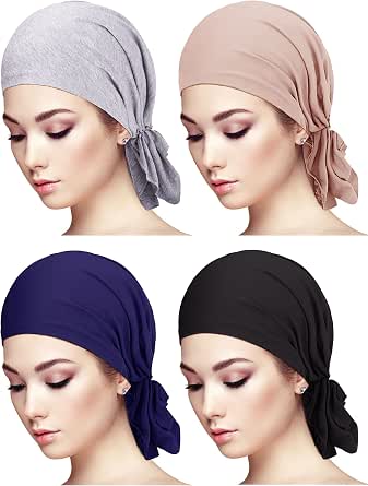 4 bufandas para la cabeza preatadas sin cordones para mujer, turbante ...