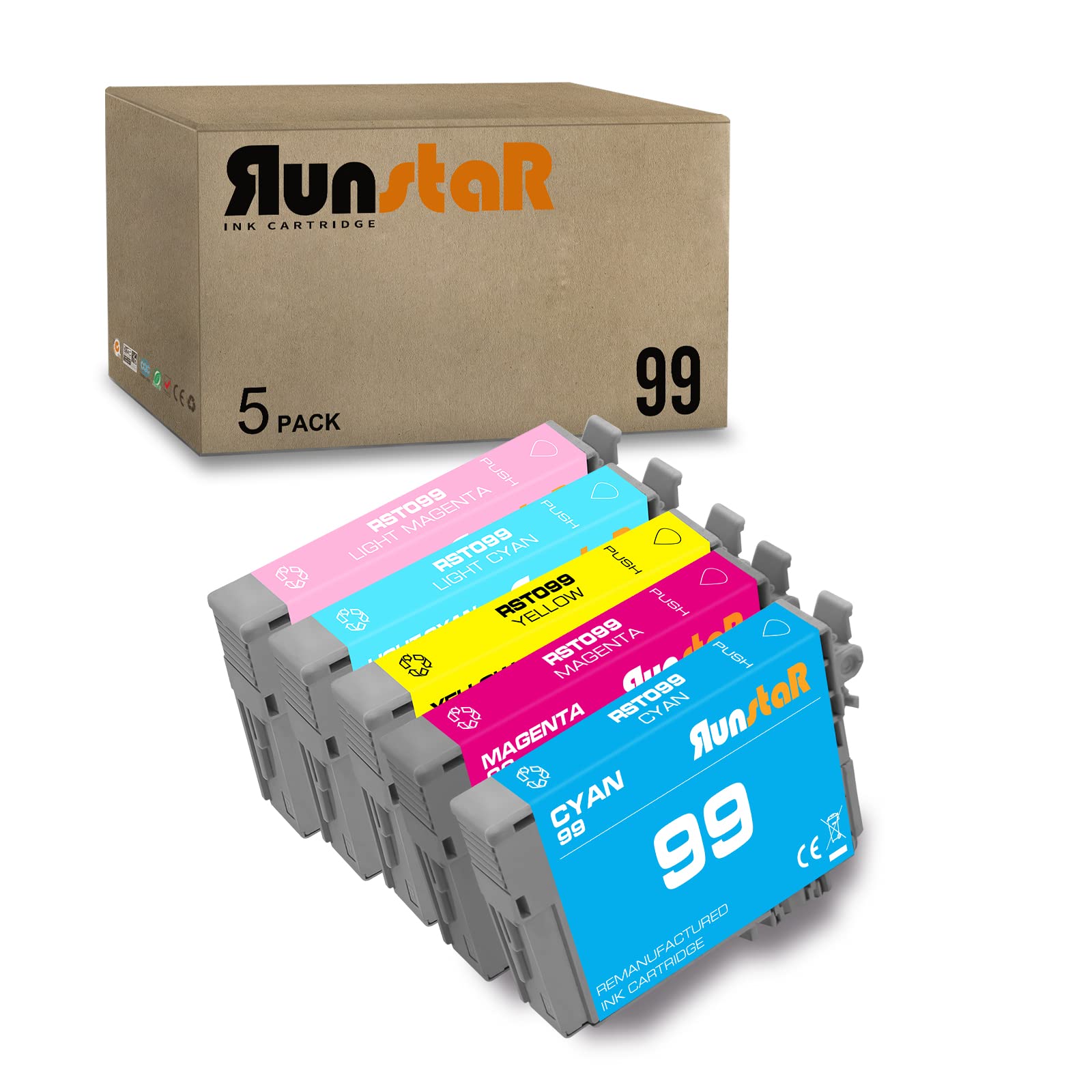 Amazon.com: Run Star Remanufactured 5 Pack T098 T099 98 99 Ink ...