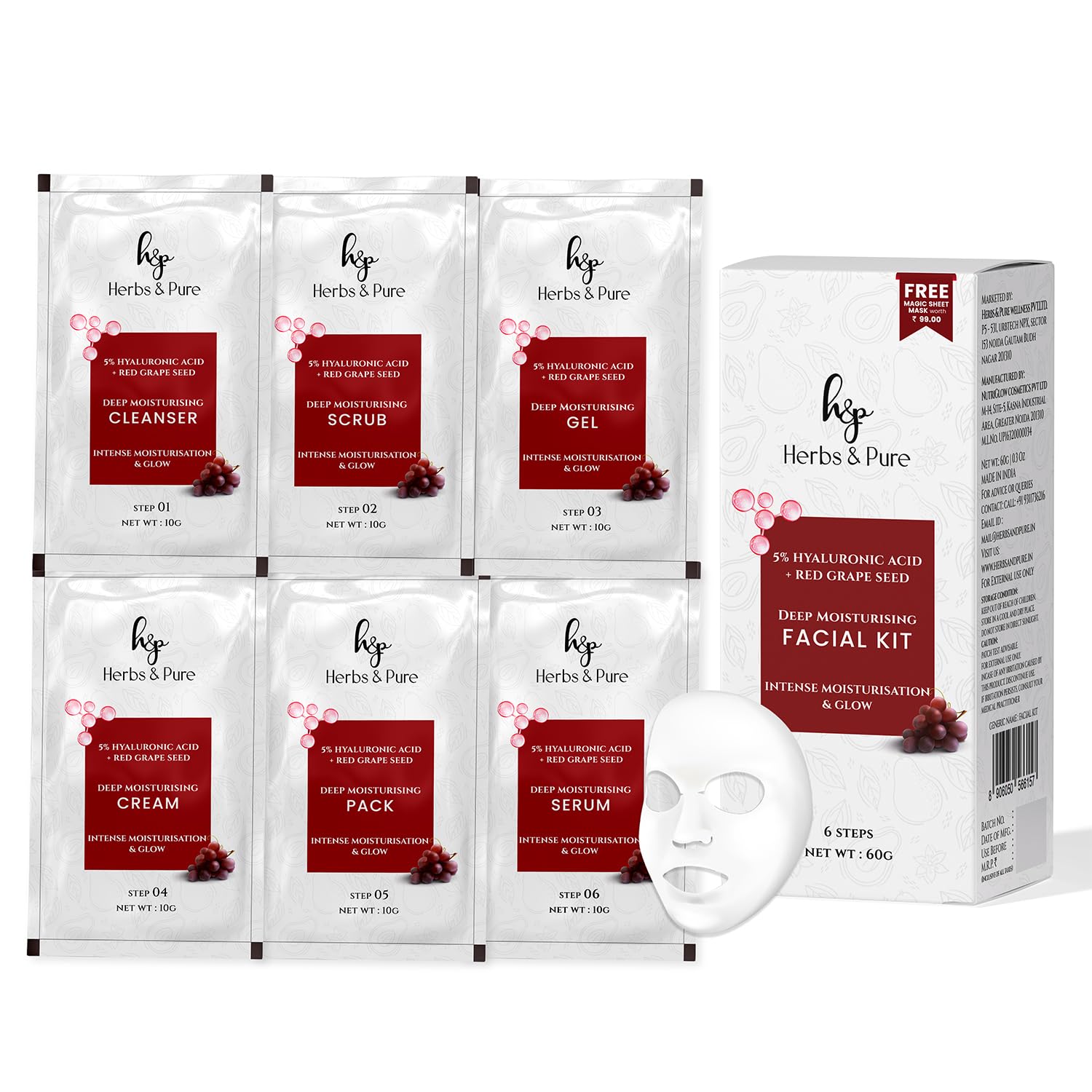 Herbs & Pure Deep Moisturising Facial kit with Hyaluronic Acid & Red ...