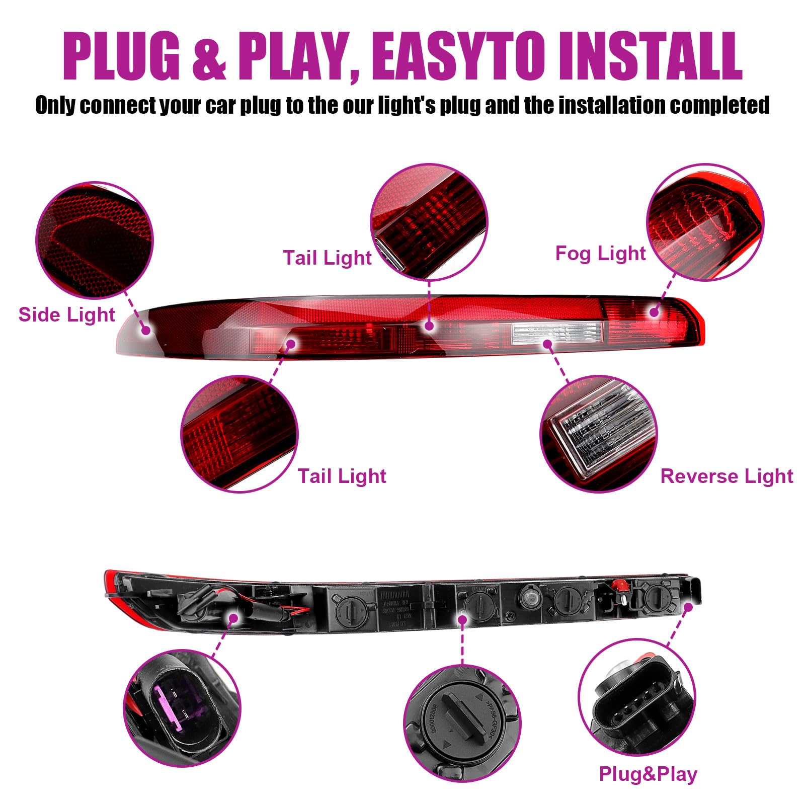 FEXON Left Driver Side Rear Bumper Reflector Tail Light Fog Lamp ...