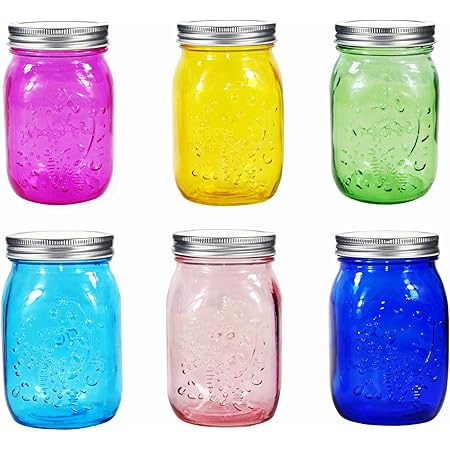 Amazon.com: Amzcku 32 OZ Colored Mason Jars with Lids, 6 Pack Wide ...