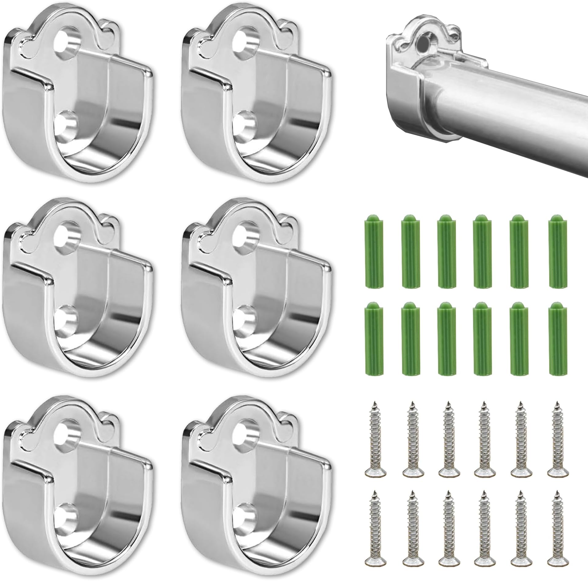 6 Pcs Closet Rod Bracket, Zinc Alloy U-Shaped Closet Rod End Supports ...