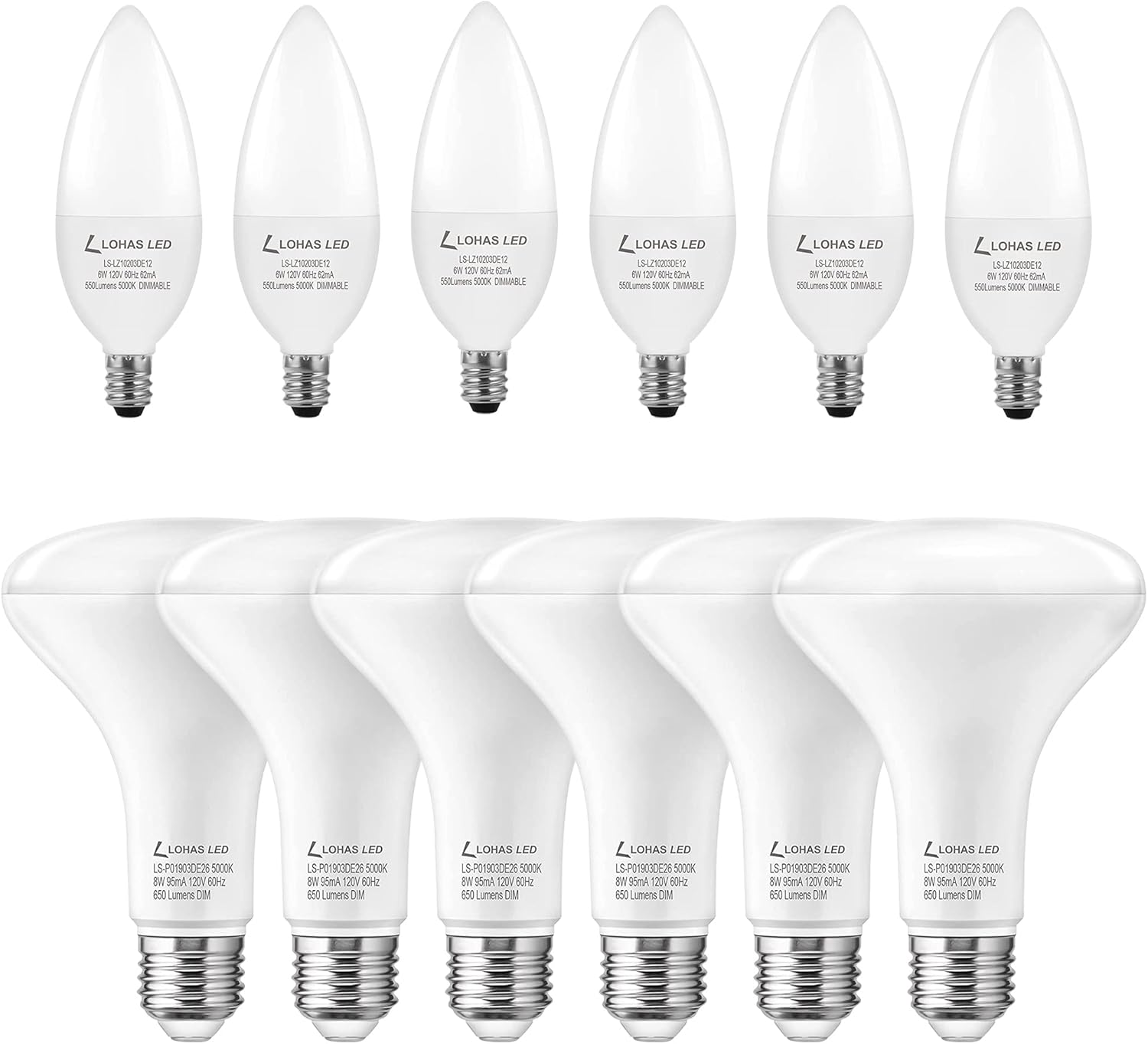 LOHAS 6 Pack E12 LED Bulbs, 6W Candelabra Light Bulbs, 60W Equivalent ...