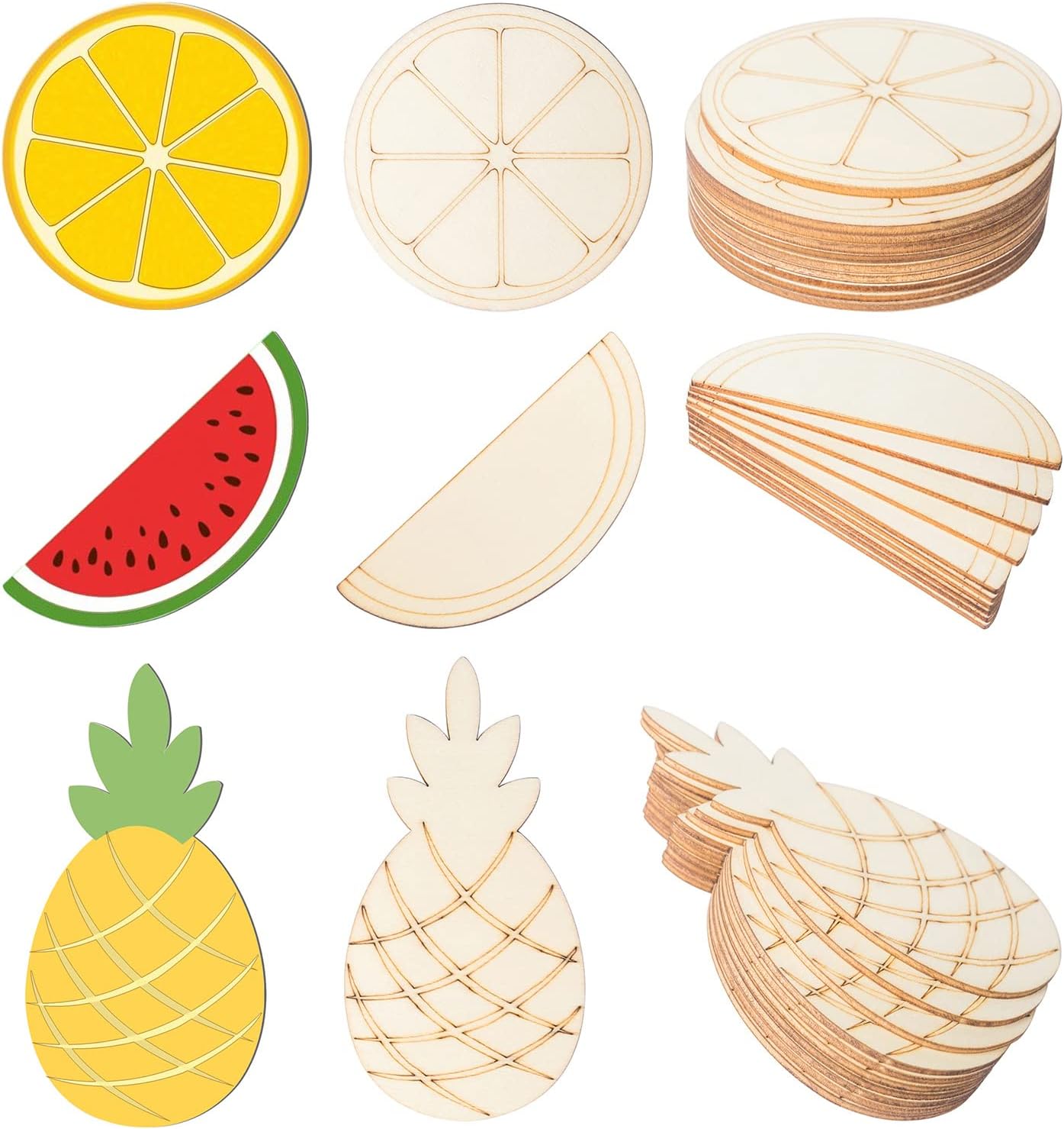 Amazon.com: 32 Pack Wooden Fruit Cutouts Wooden Apple Lemon Pineapple ...