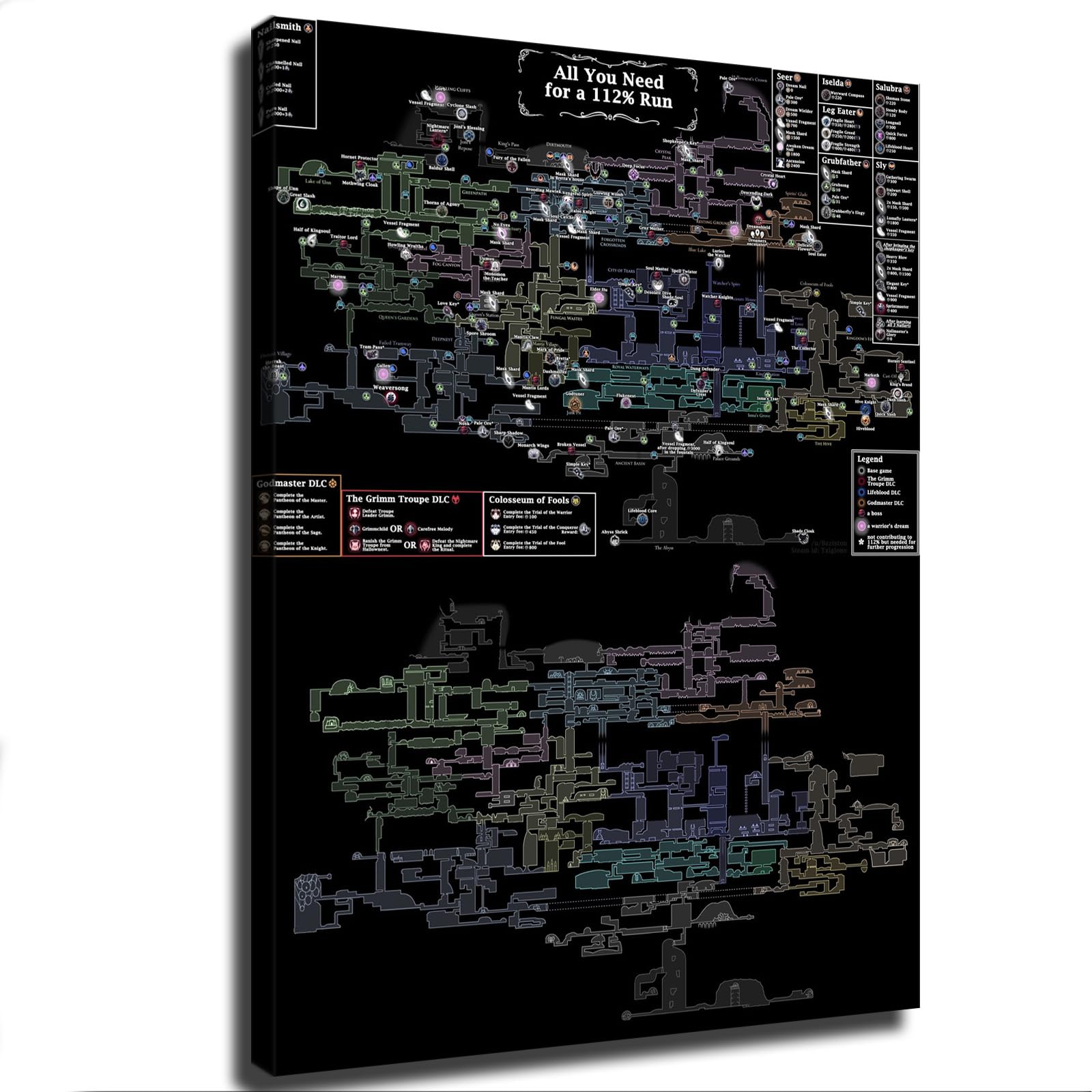 Amazon.com: Hallownest Map Poster Canvas Print Video Game Hollow Knight ...