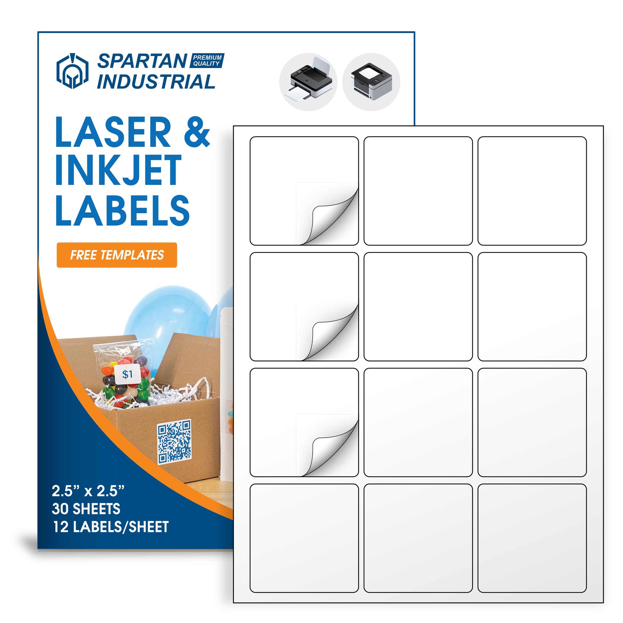 Buy Spartan Industrial Printable Laser and Inkjet Labels - 2 1/2" X 2 1 ...