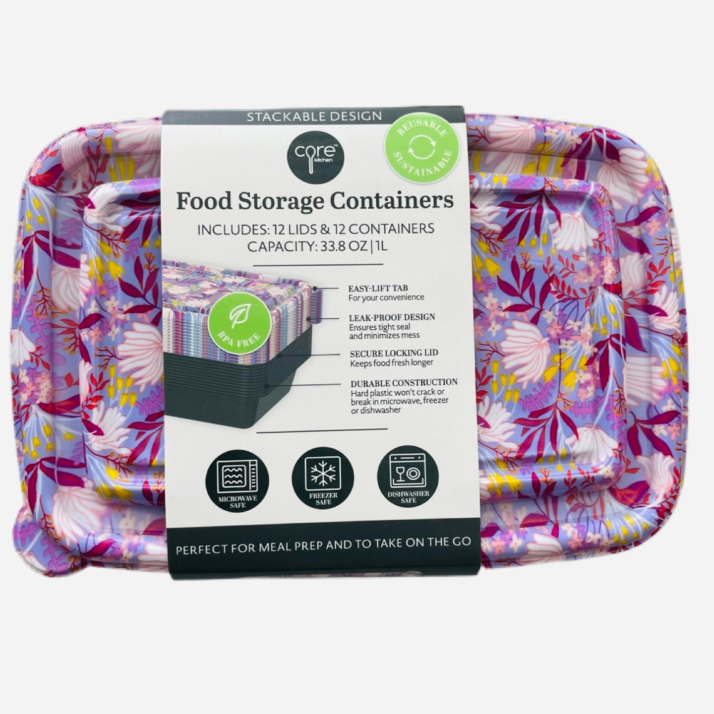 Amazon.com: Core Essentials Food Storage Containers, 33.8 oz/1 L, Set ...