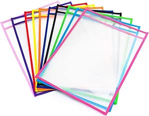 Diealles Shine 10 Pack Resuable Dry Erase Pockets, Wipe Clean Pockets ...