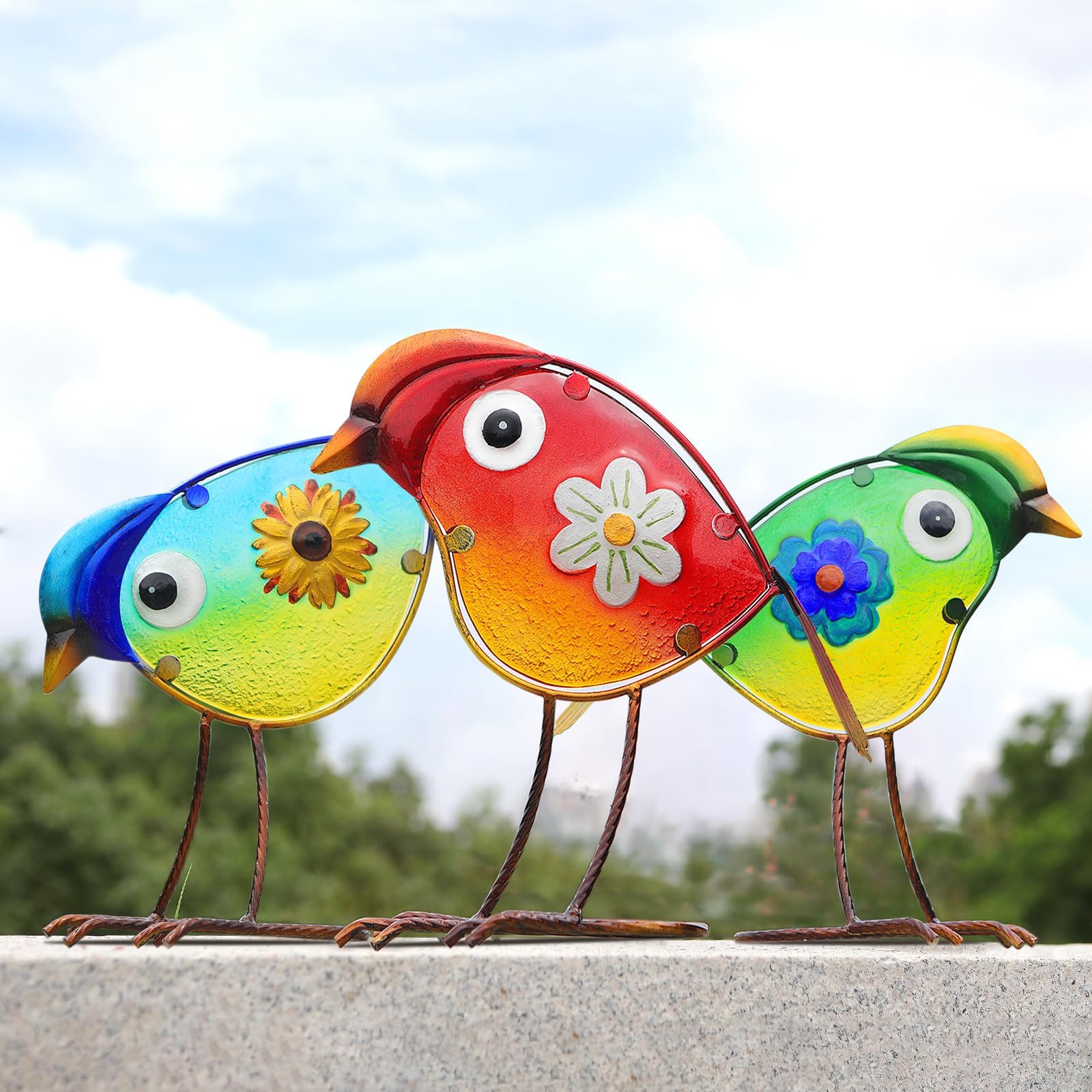Amazon.com: TUEVAK Birds Garden Decor for Outside: Metal & Glass Bird ...