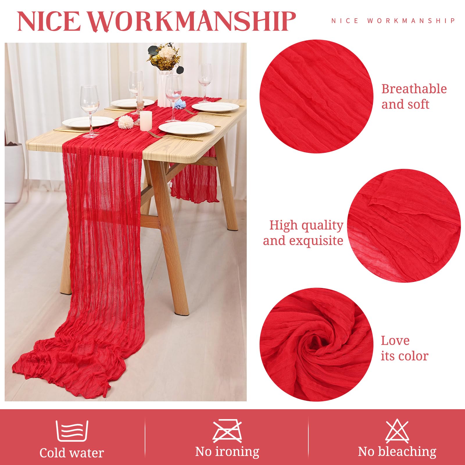 Snapklik.com : LOKUME 12 Pack Red Cheesecloth Table Runner - 10ft ...