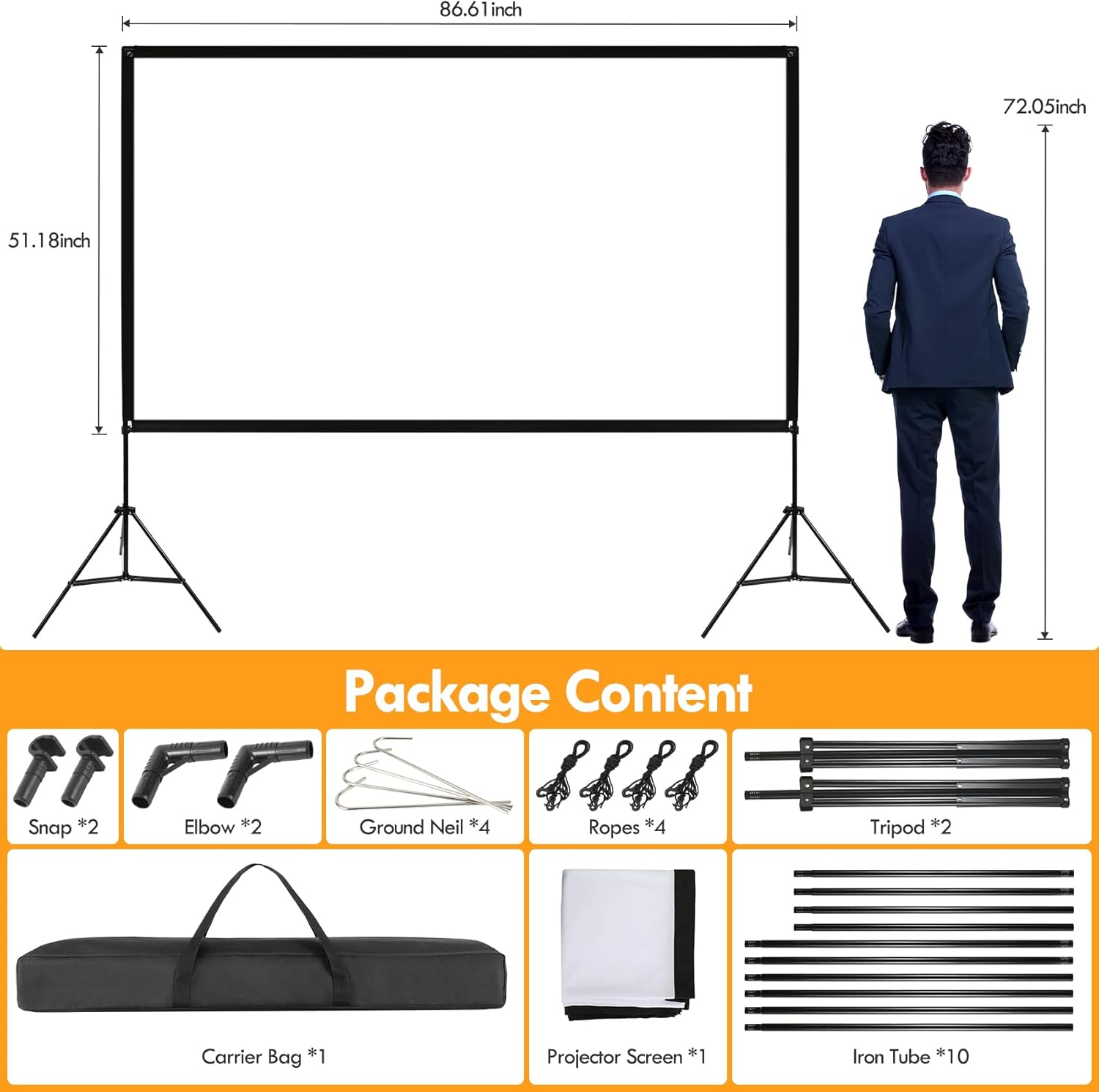 VISULAPEX Projector Screen with Stand,100 inch Portable Projection ...
