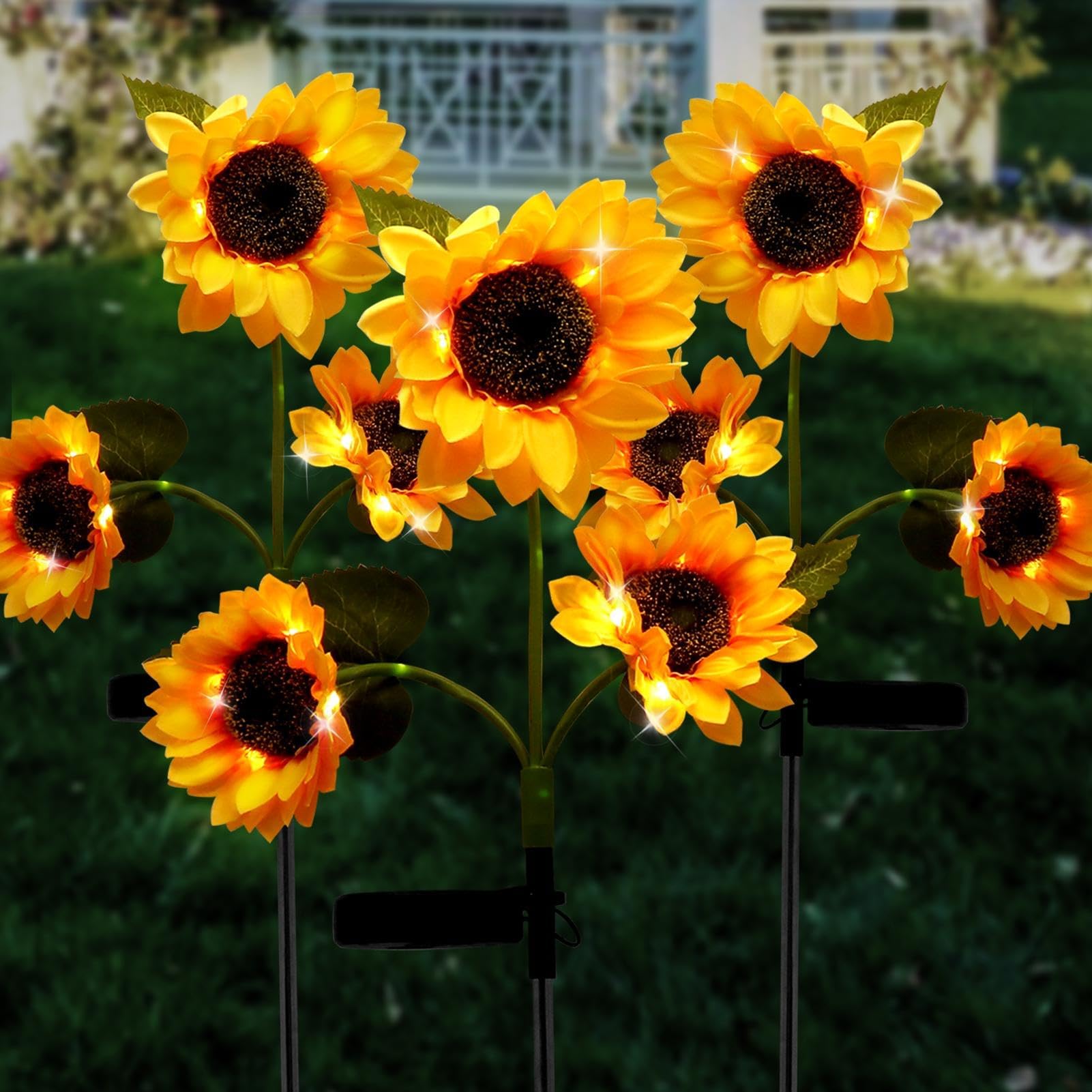 Sunflower Solar Lights Outdoor Garden Decor, Upgraded 3 Pack of 9 ...