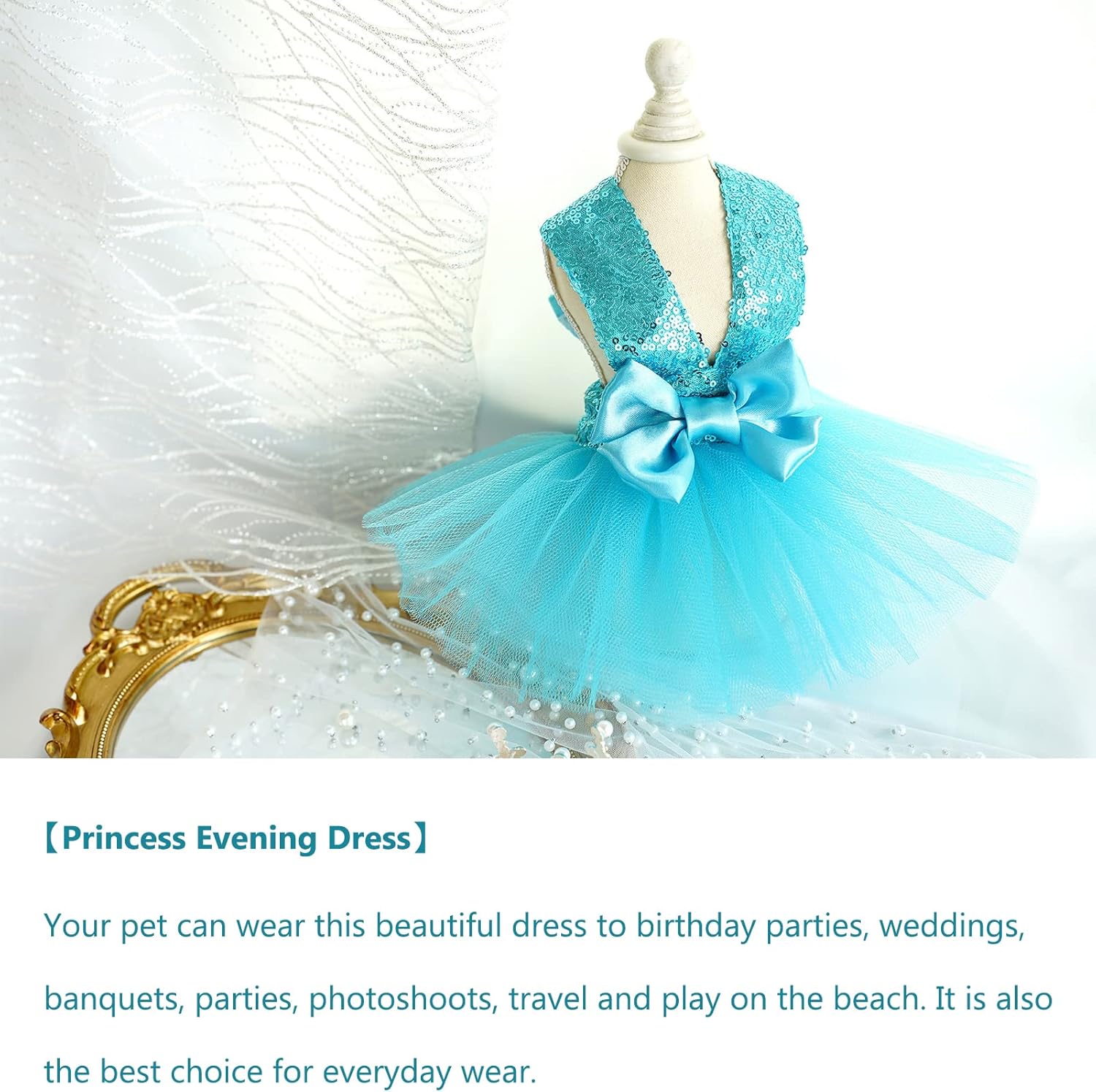 SEIS Vestido formal de tutú de lentejuelas para perro pequeño, falda de ...