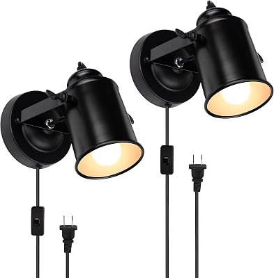 liveMAX Industrial Wall Lamp with Plug in Cord, Adjustable Retro Black ...