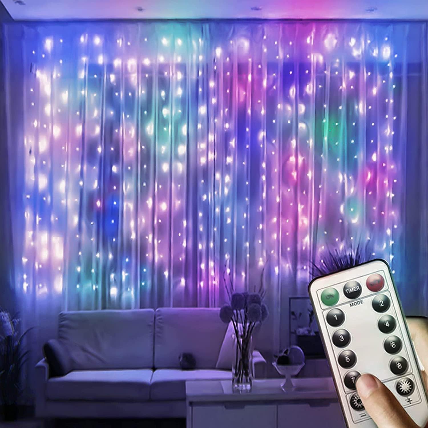 GIOD Curtain Lights, 3 * 3m, 300 LED Curtain String Lights 8 Modes ...
