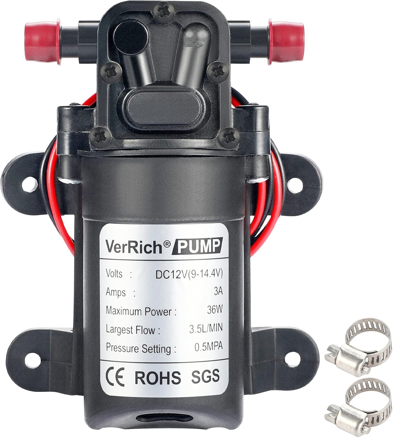 VerRich Wasserpumpe 12V Membranpumpe 36W 3.5 L/Min 0.77MPA 73 PSI ...