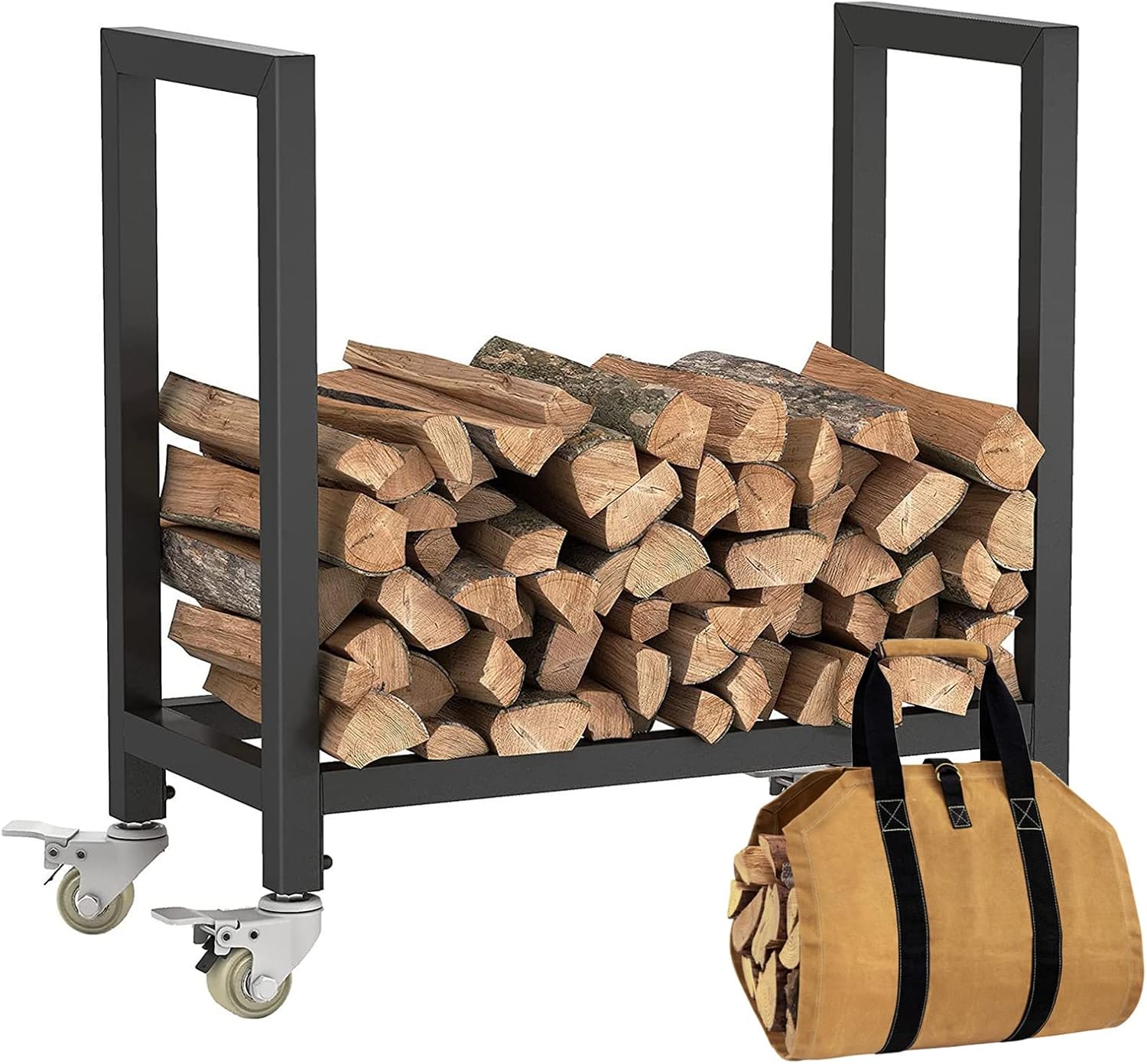 Amazon.com : FQMYLTYN Firewood Rack Outdoor, Black Fireplace Log Rack ...