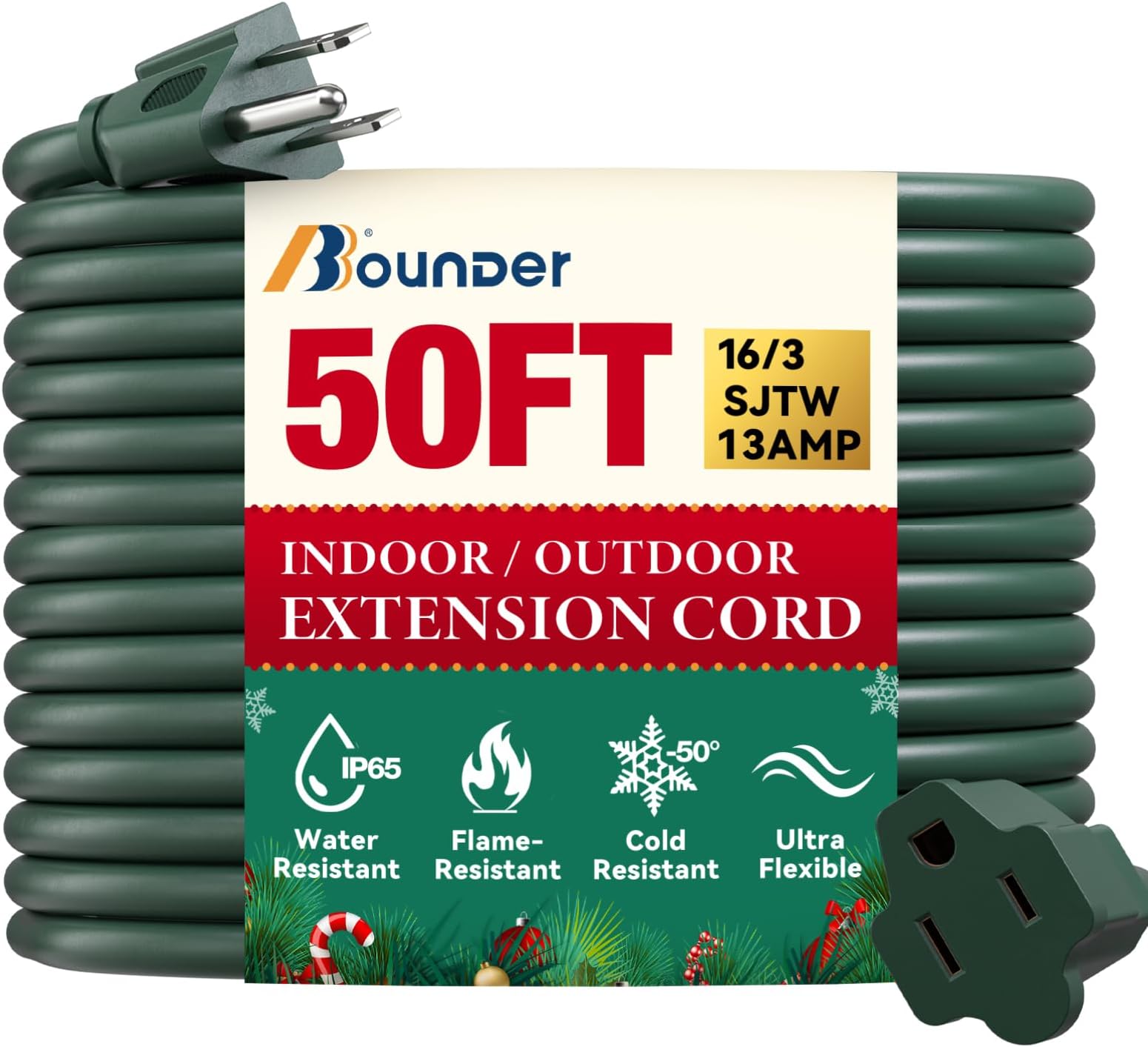 Amazon.com: PlugSaf Black Outdoor Extension Cord 50 ft 16/3 Gauge ...