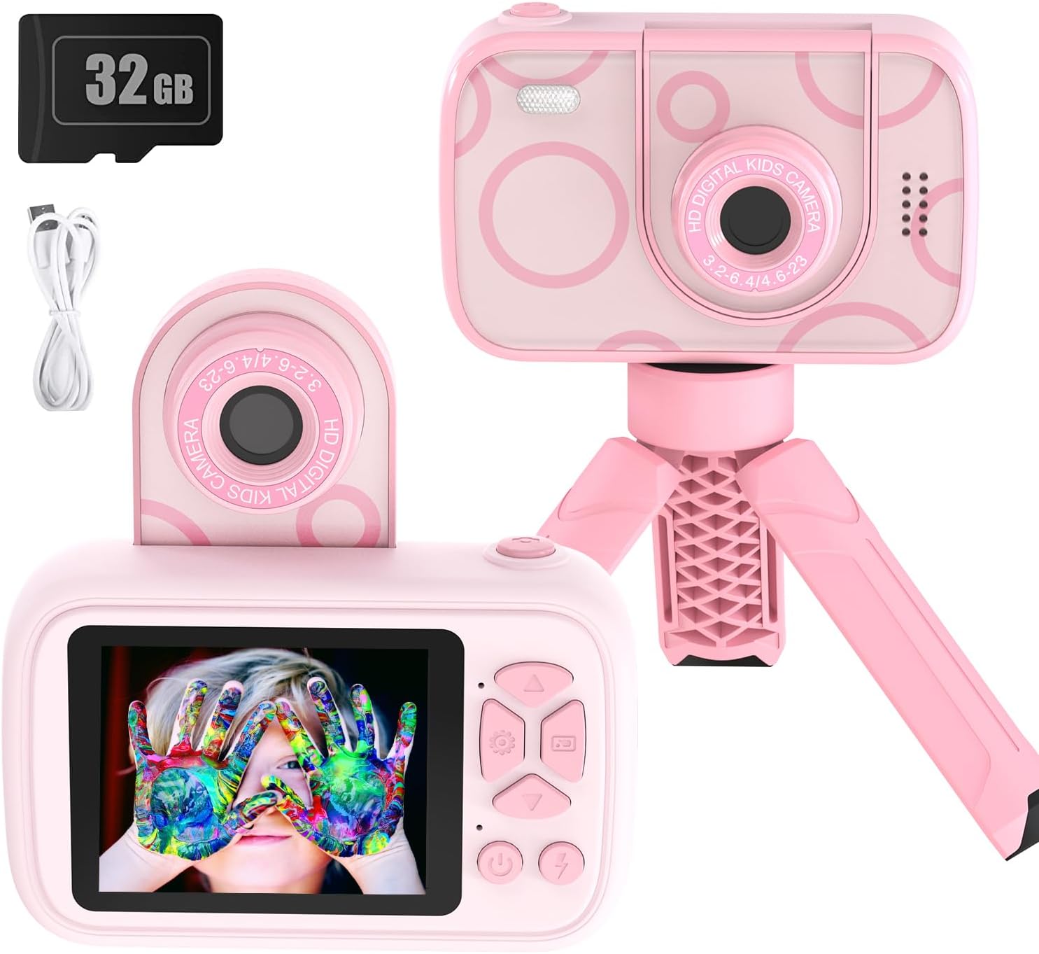 Upgrade HD Kids Camera with Flip-up Lens for Selfie & Video, HD Digital ...