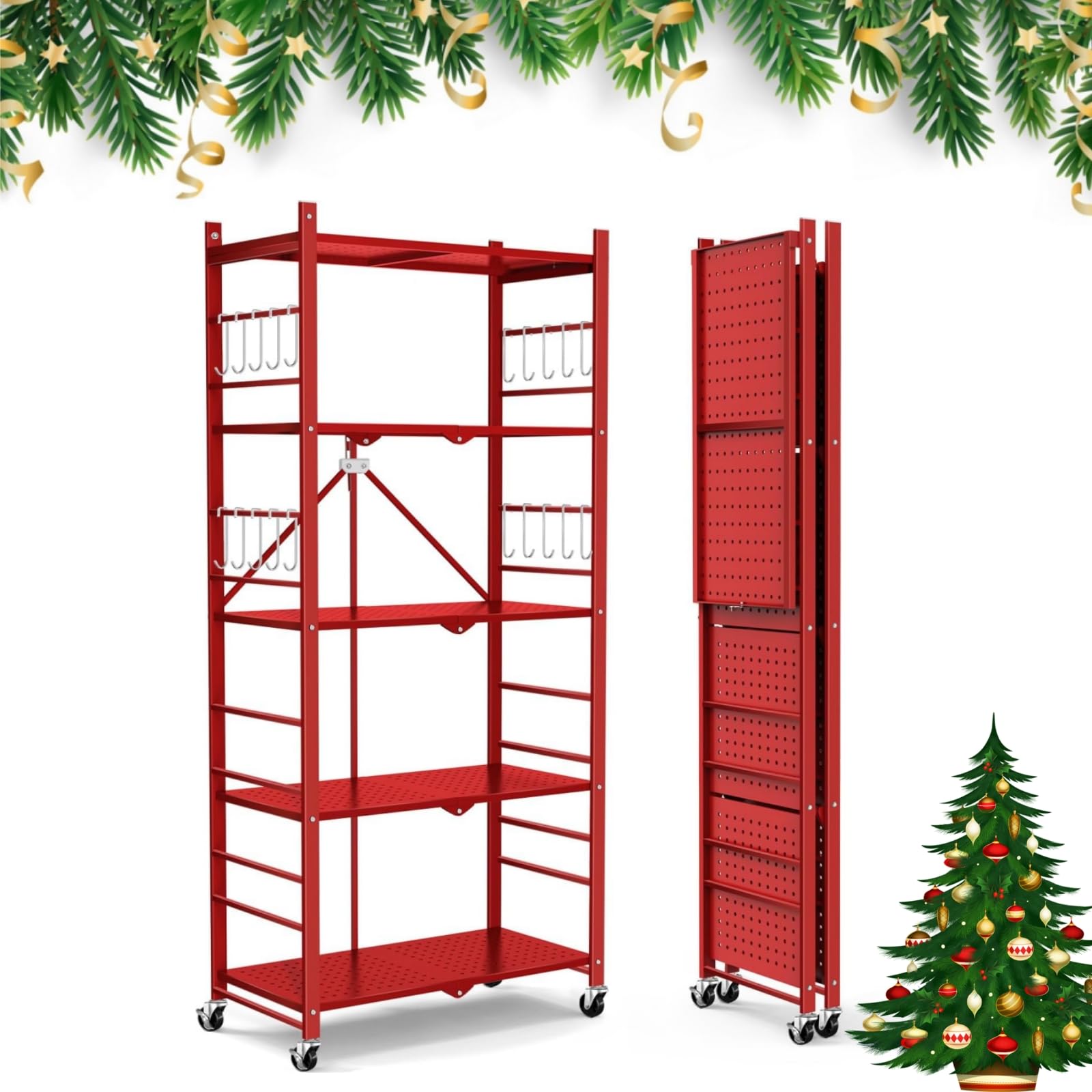 Amazon.com: Himix Storage Shelves with 20 Hooks, 5-Tier Foldable ...