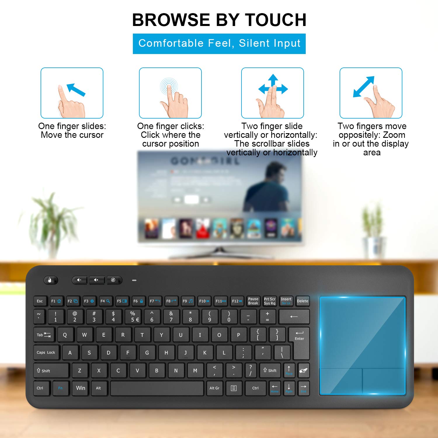 Wireless Keyboard with Touchpad, WisFox 2.4G Slim Ergonomic Wireless ...