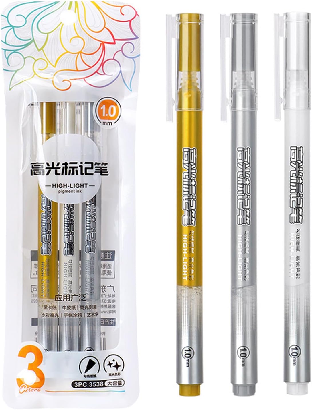 Amazon.com: SUXINRY Gel Pen 3Pcs Metallic Highlighter Pen Gold Silver ...