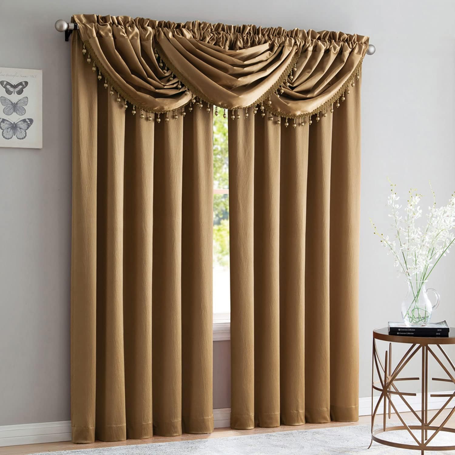 Amazon.com: PREMIUS Crushed Satin Rod Pocket Panel and Waterfall ...