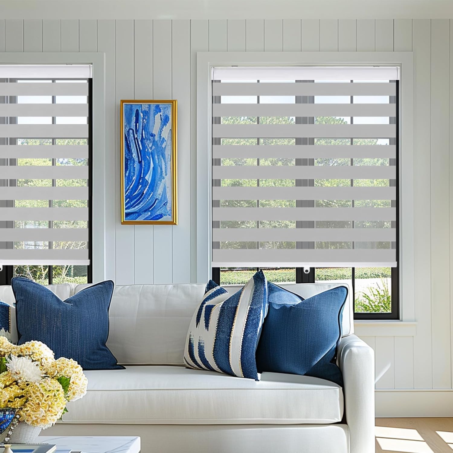 DAJIDALI Zebra Blinds for Window Cordless Roller Shades,[Grey,60" W x ...