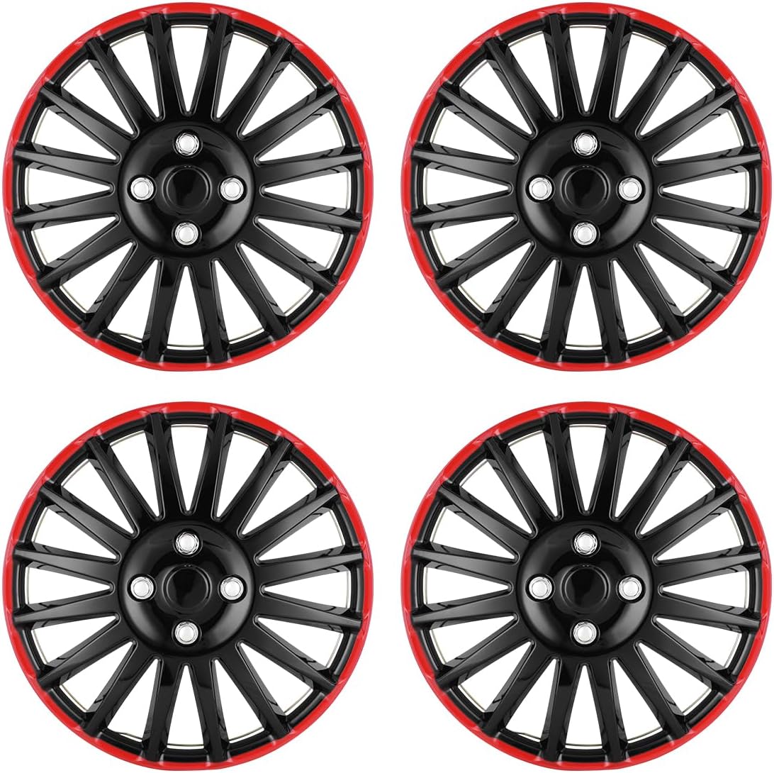 Hawkley 16 inch Hubcaps Wheel Covers Black & Red Universal Wheel Covers ...