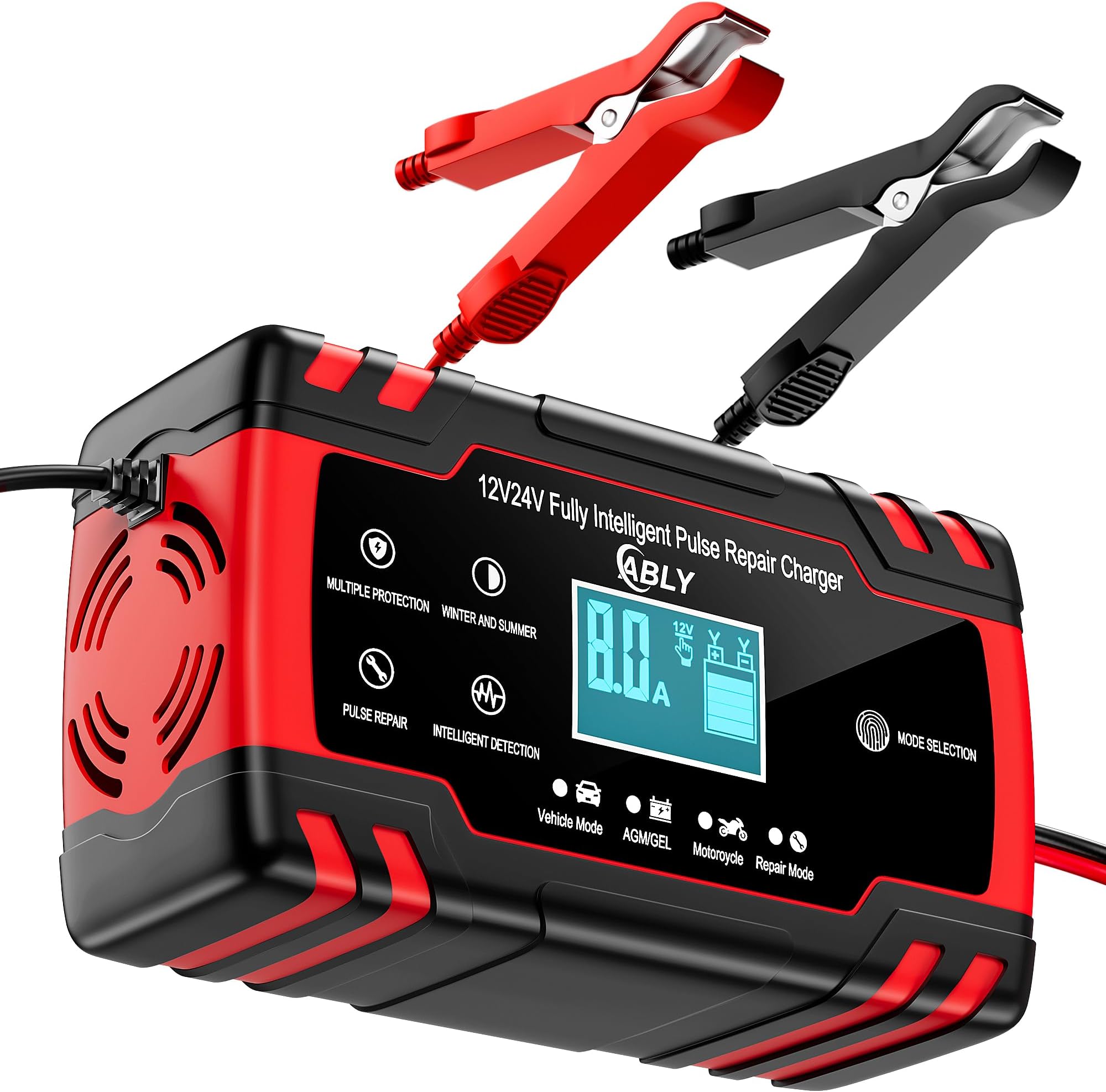 Amazon.com: ABLY Battery Charger 8-Amp - 12V and 24V Automotive Trickle ...