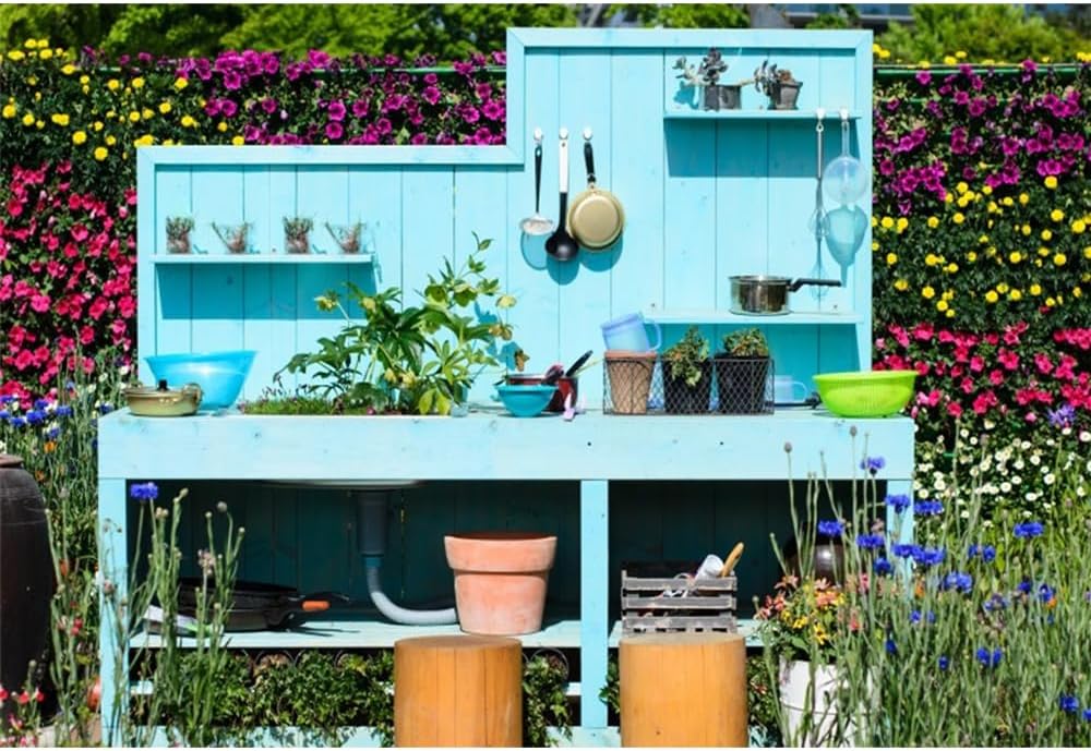 Amazon.com : Laeacco 7x5ft Spring Garden Backdrop Gardening Tools Basin ...