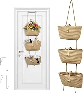 Misvayli 3-Tier Over The Door Woven Hanging Basket, Door Hanging ...