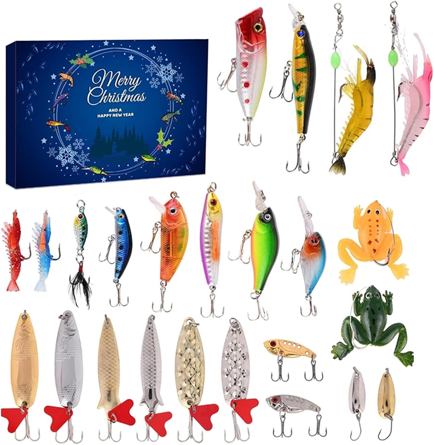 Advent Calendar Fishing Christmas Countdown, 24 Days Fishing Lures Set ...
