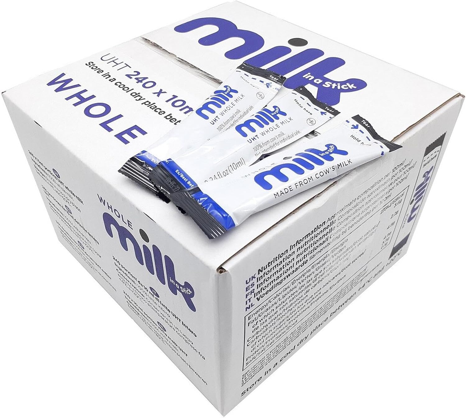 Lakeland UHT Whole Milk Sticks – 10ml (Pack of 240) | Long-Life Whole ...
