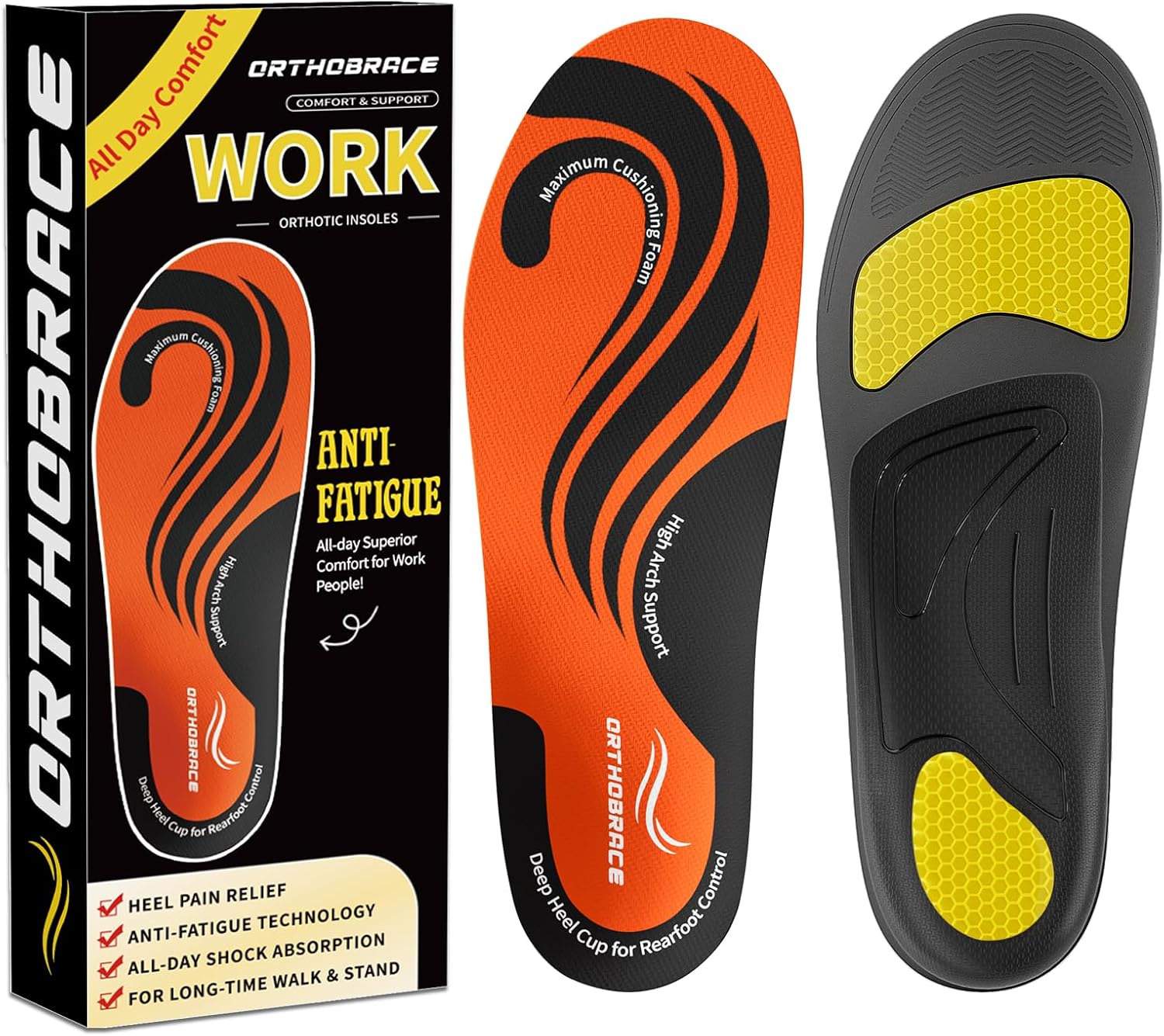 Amazon.com: Orthobrace Work Orthotic Insoles for All Day Comfort, Anti ...