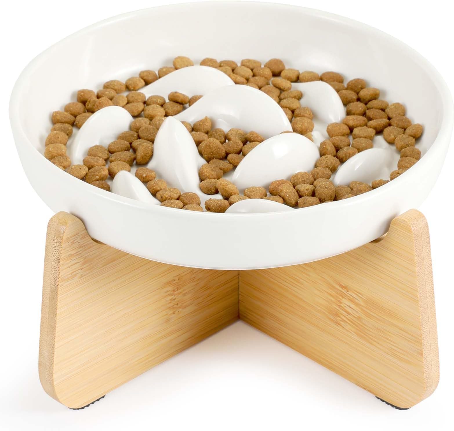 IDOGCHEW Cat Bowl Slow Feeder Ceramic Elevated Raised Anti-Gulping Anti ...