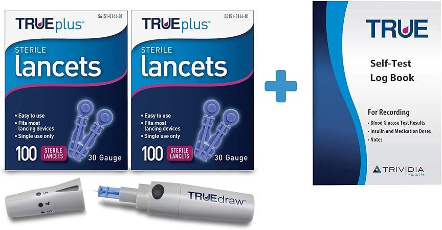 Amazon.com: TRUEdraw® Lancing Device + 2 x 100ct 30g TRUEplus® Lancets ...
