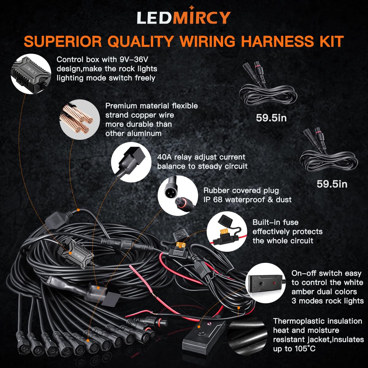 Snapklik.com : LEDMIRCY Switchback Rock Lights Kit White/Amber 12 Pods ...